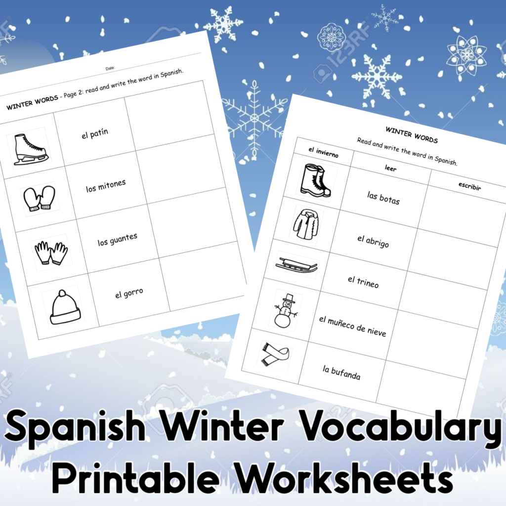Interactive Printables | Spanish Winter Vocabulary Words Printable Packet
